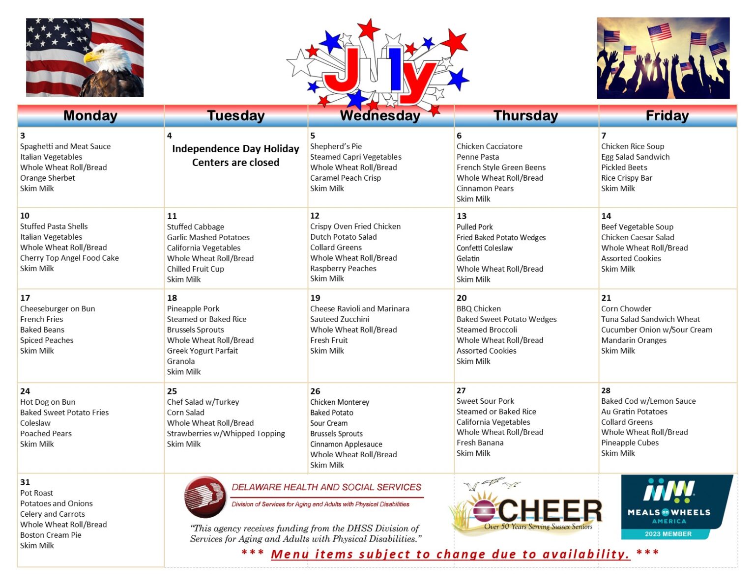 Lunch Menu - Cheer DE