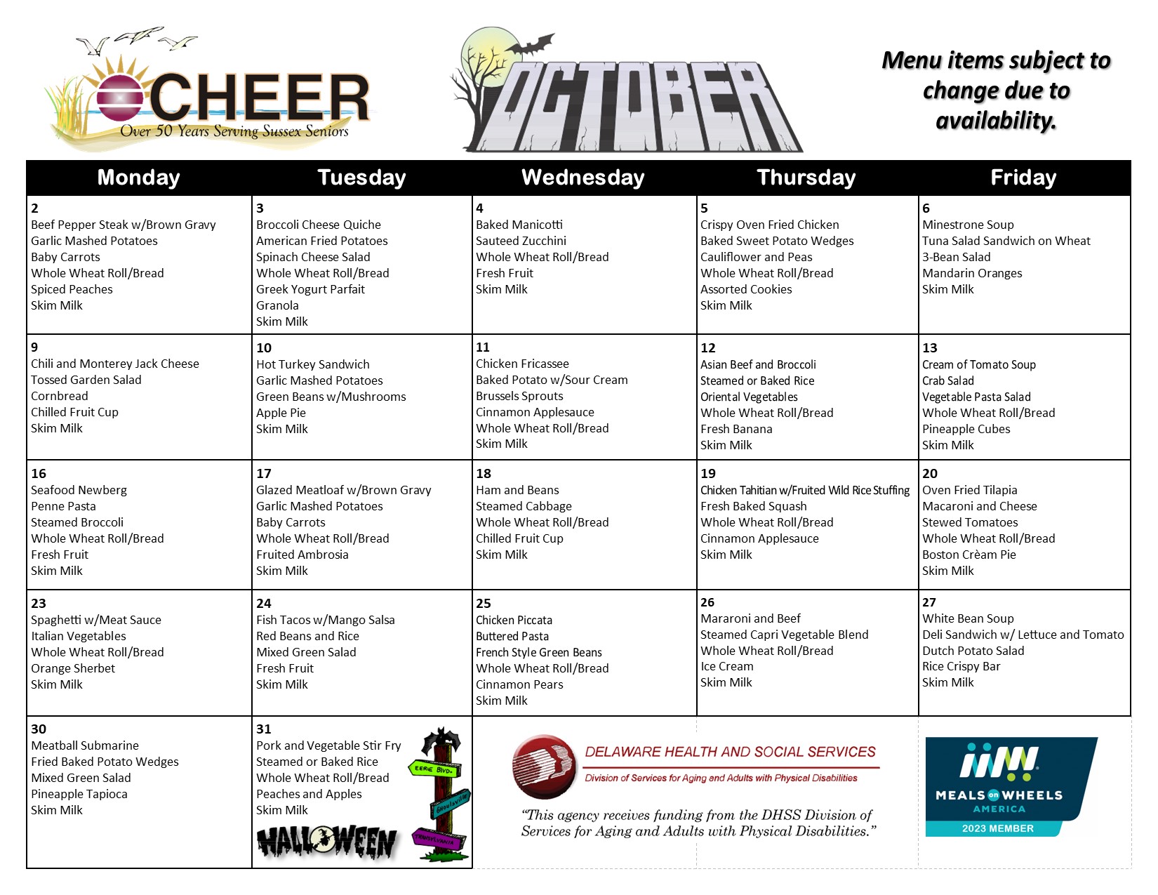 Lunch Menu - Cheer DE