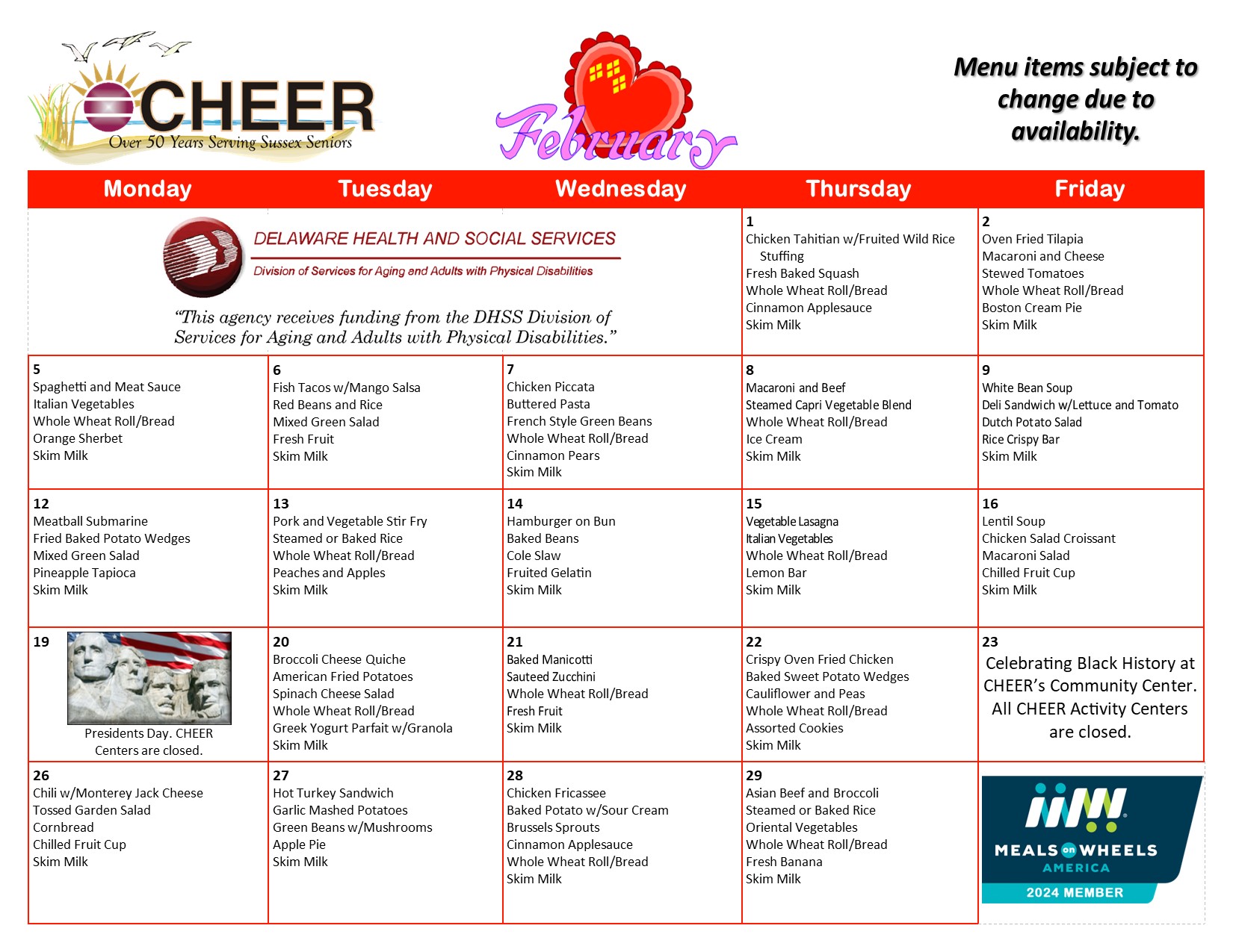 Lunch Menu - Cheer DE