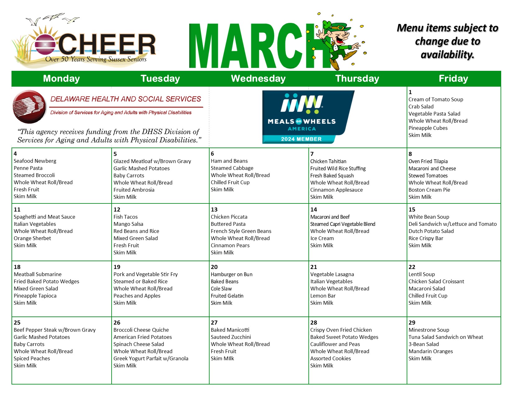 Lunch Menu - Cheer DE