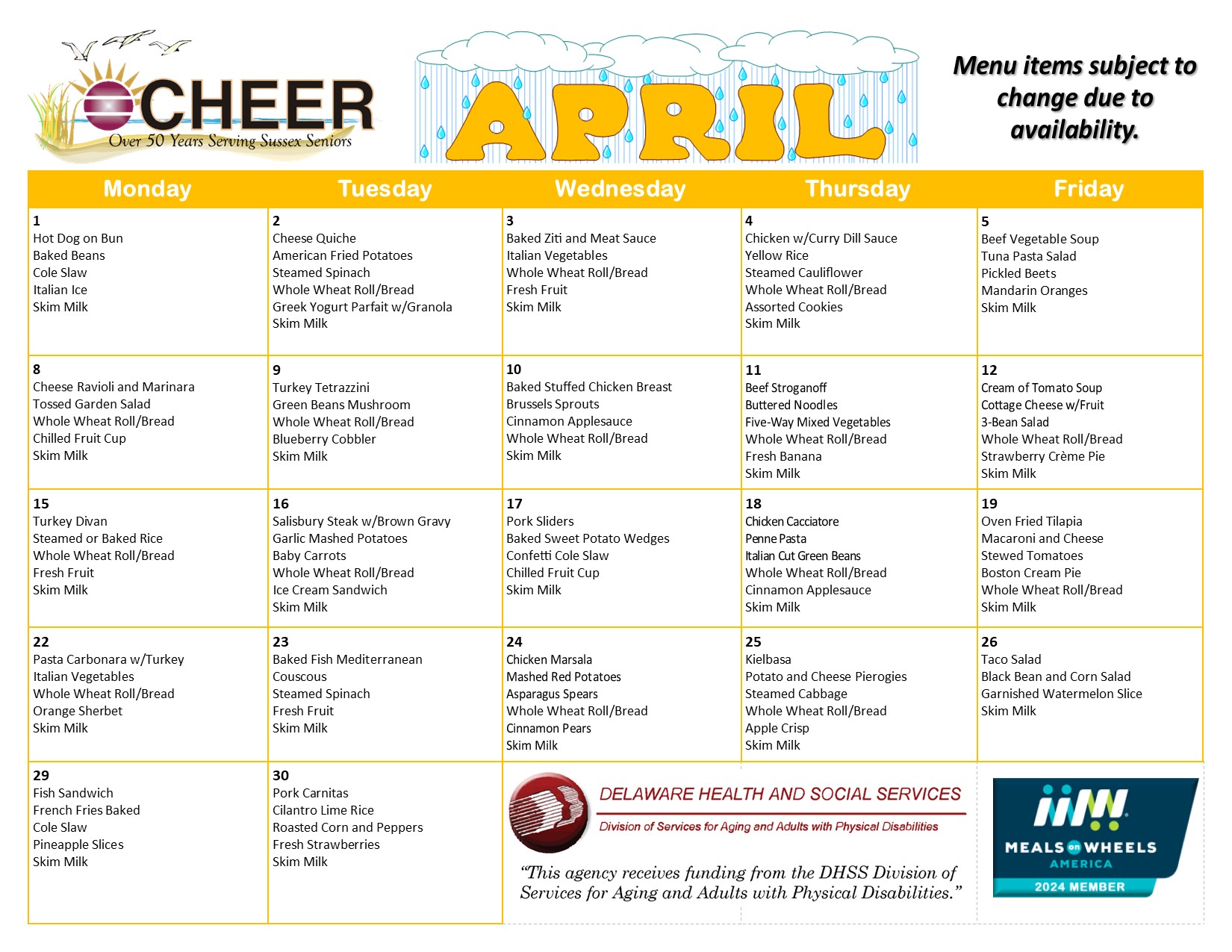 Lunch Menu - Cheer DE