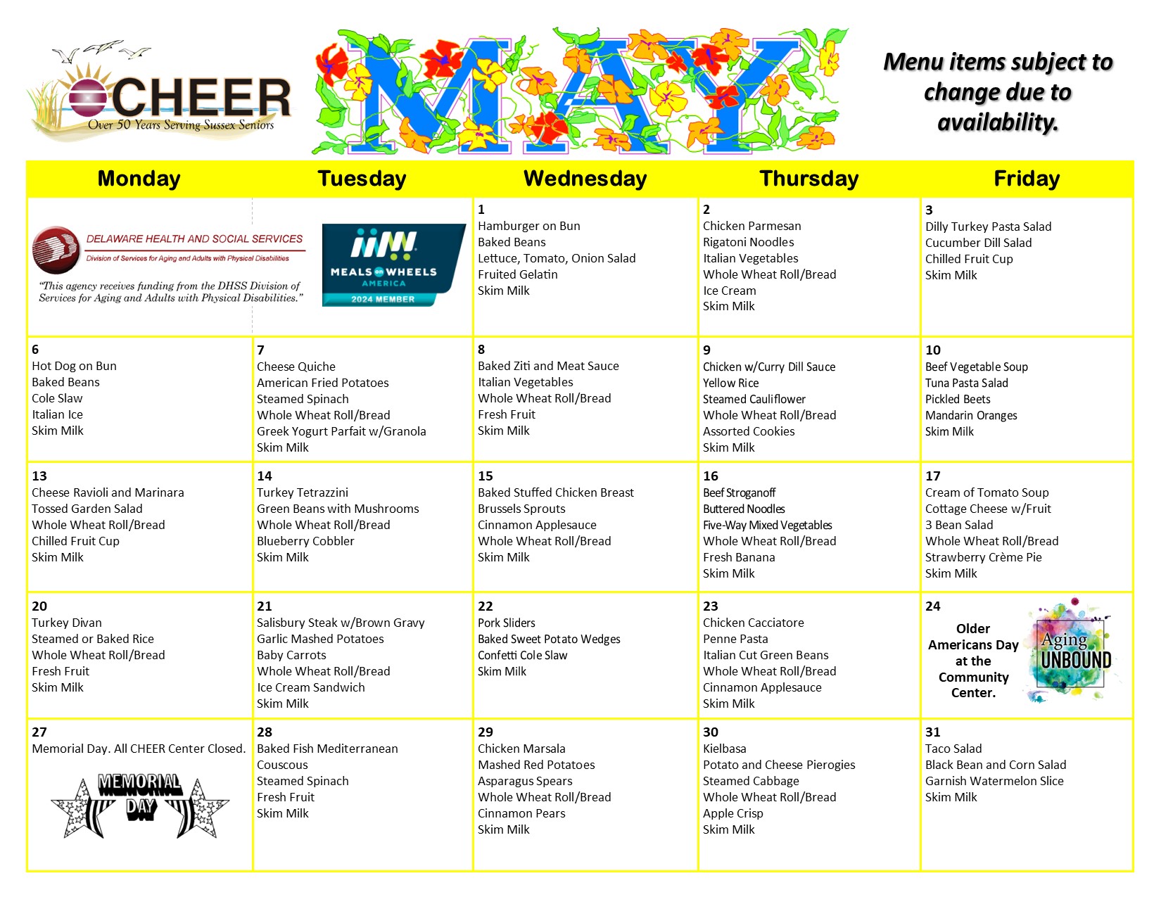 Lunch Menu - Cheer DE