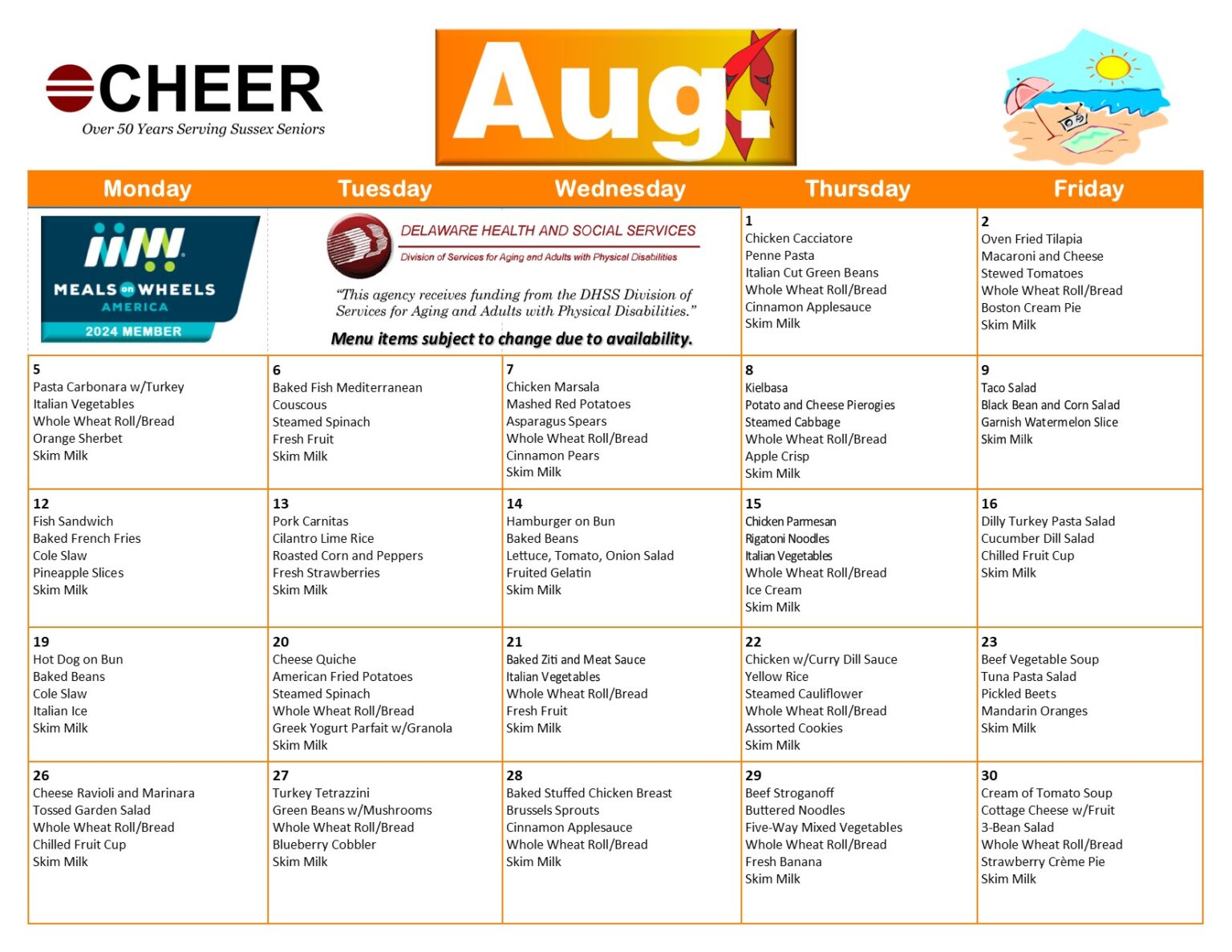 Lunch Menu - Cheer DE