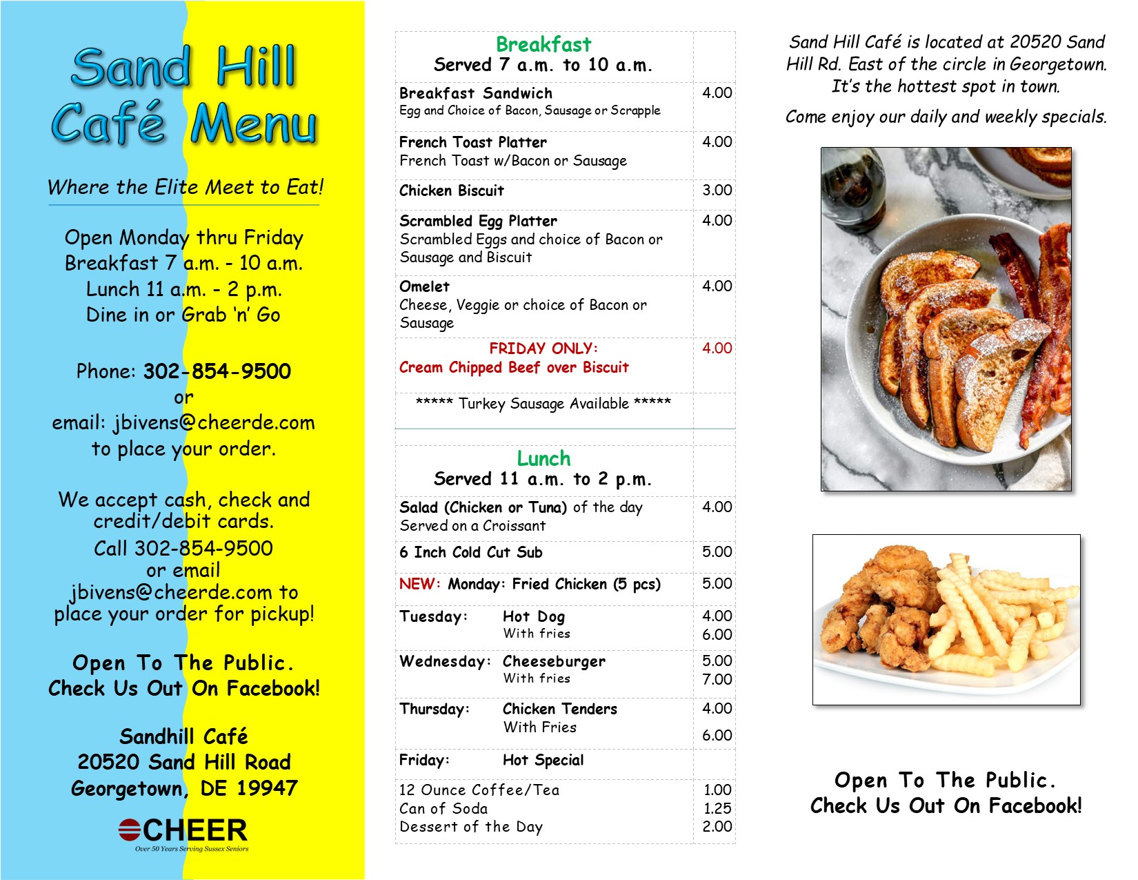 Sand Hill Café Menu - Cheer DE