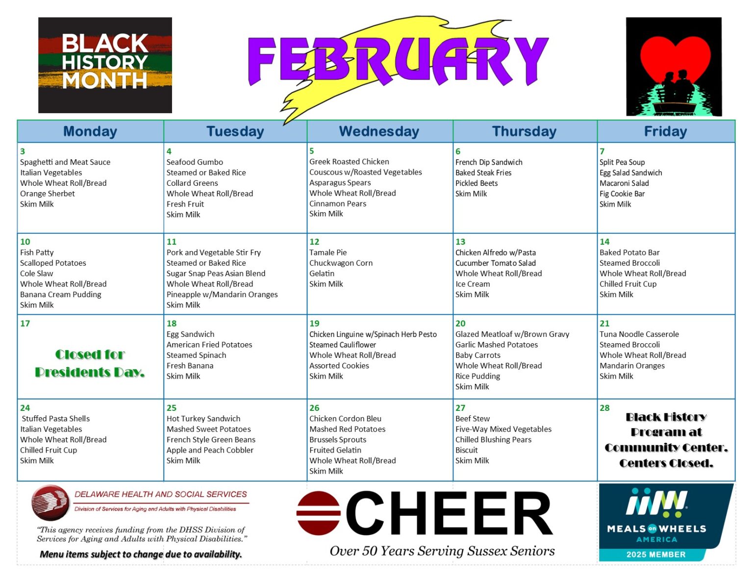 Lunch Menu - Cheer DE